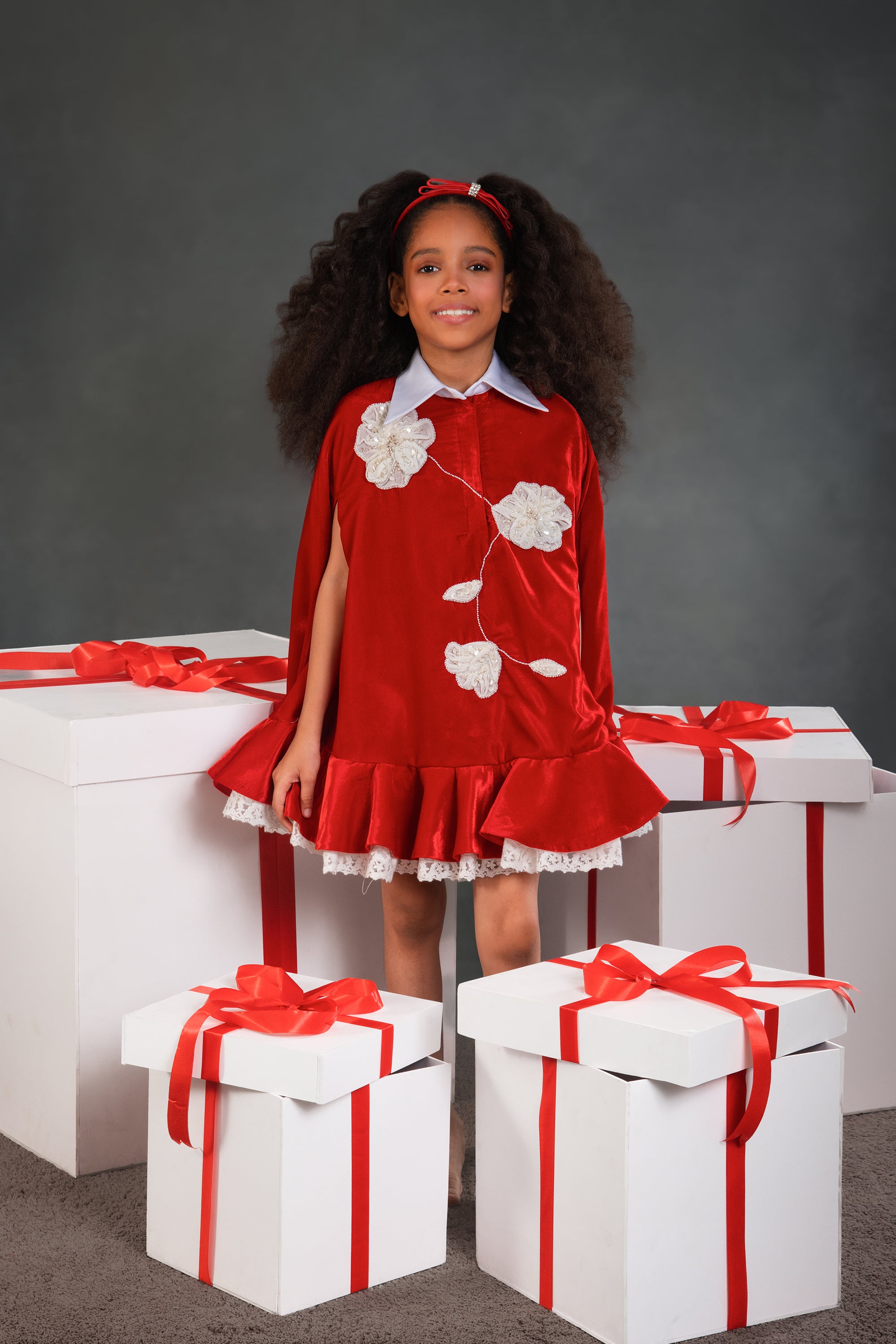 Briella Red Velvet Cape Dress