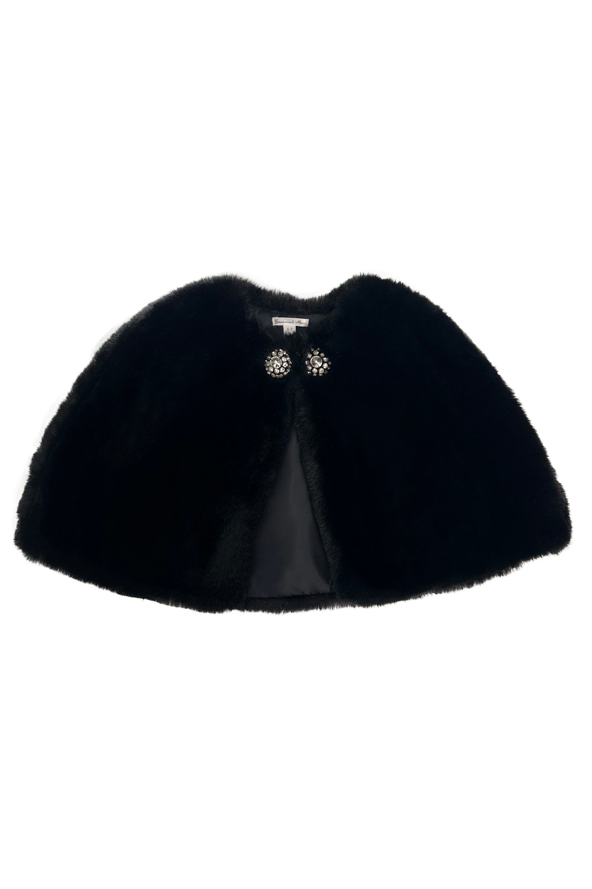Black Fur Cape with Embellished Brooches